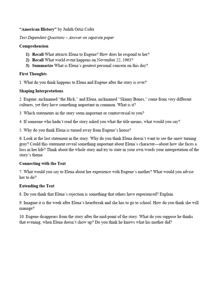 American History Text Dependent Questions | PDF | General Fiction
