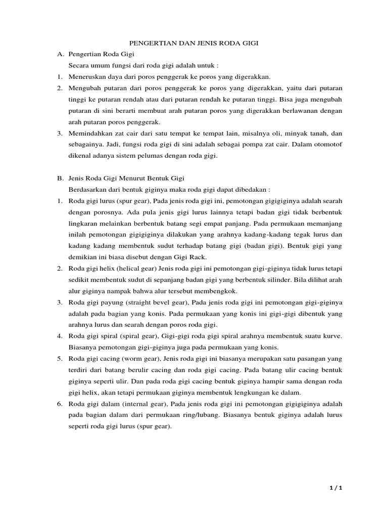 Pengertian Dan Jenis Roda Gigi | PDF