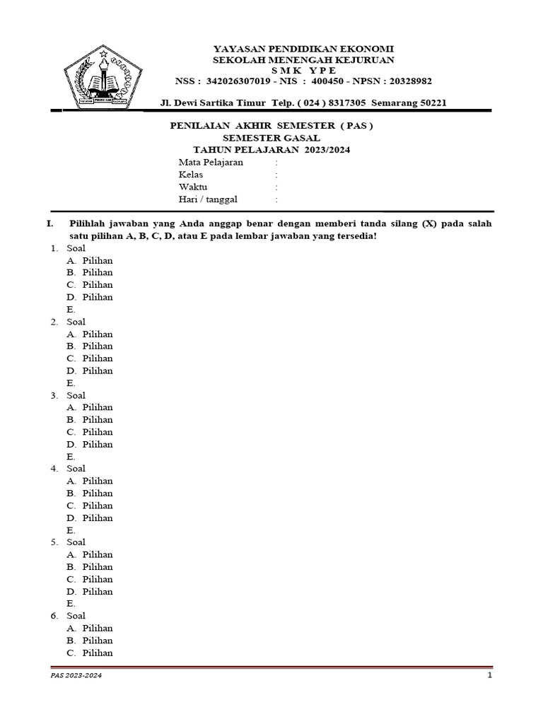 Format Soal PAS | PDF