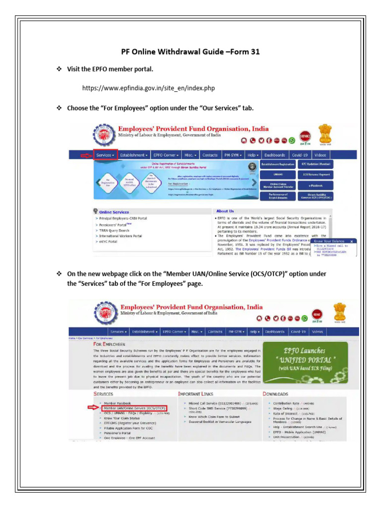 PF Online Withdrawal or Transfer Process | PDF | Career & Growth | Finance & Money Management