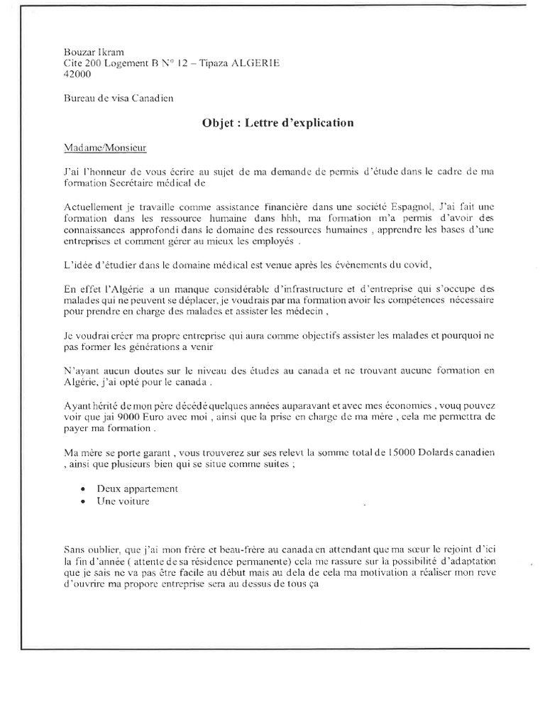 Lettre D'explication | PDF