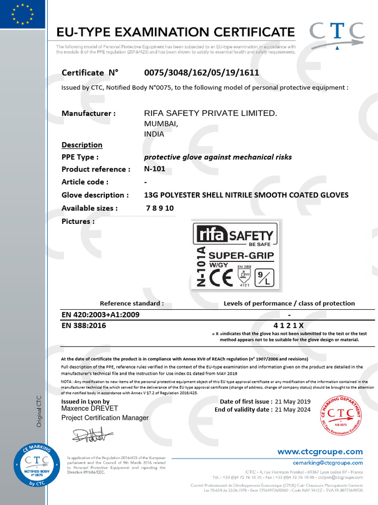 N 101 A CE CERTIFICATE | PDF