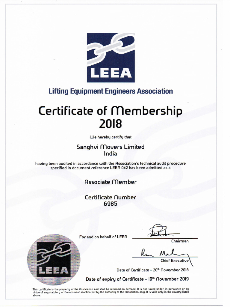 LEEA Certificate 2018 | PDF