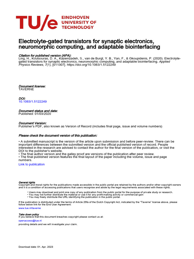 Electrolyte-Gated Transistors For Synaptic Electronics, Neuromorphic Computing, and Adaptable ...