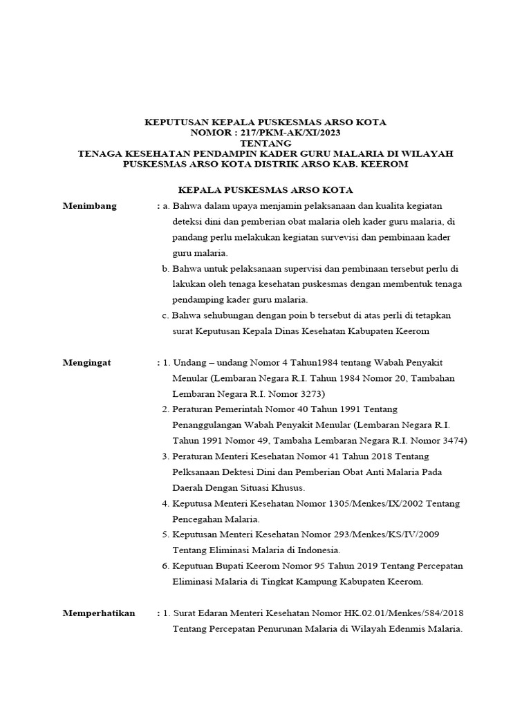 SK Pendamping Kader Malaria | PDF