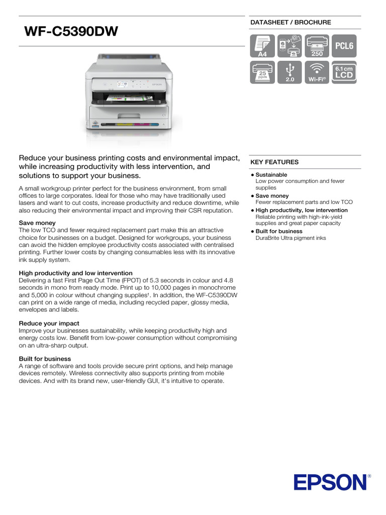 wf-c5390dw-datasheet | PDF | Microsoft Windows | Printer (Computing)