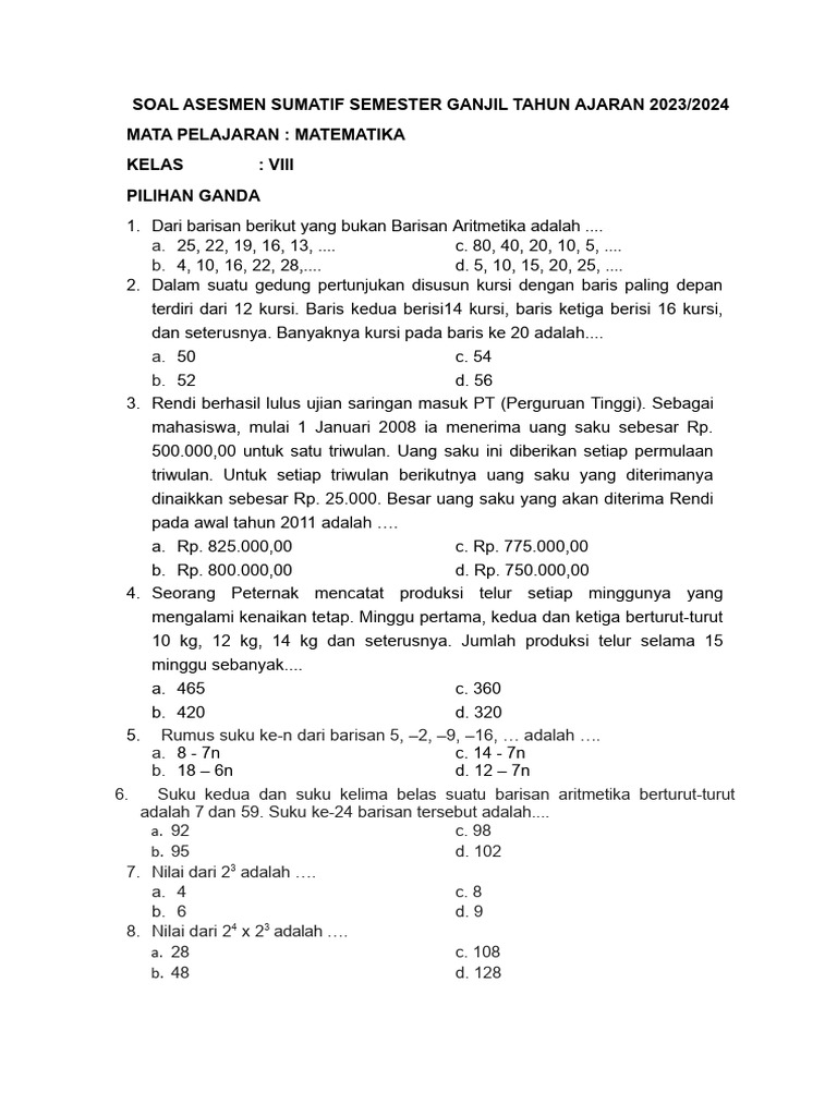Soal SMT Ganjil KLS 8 | PDF