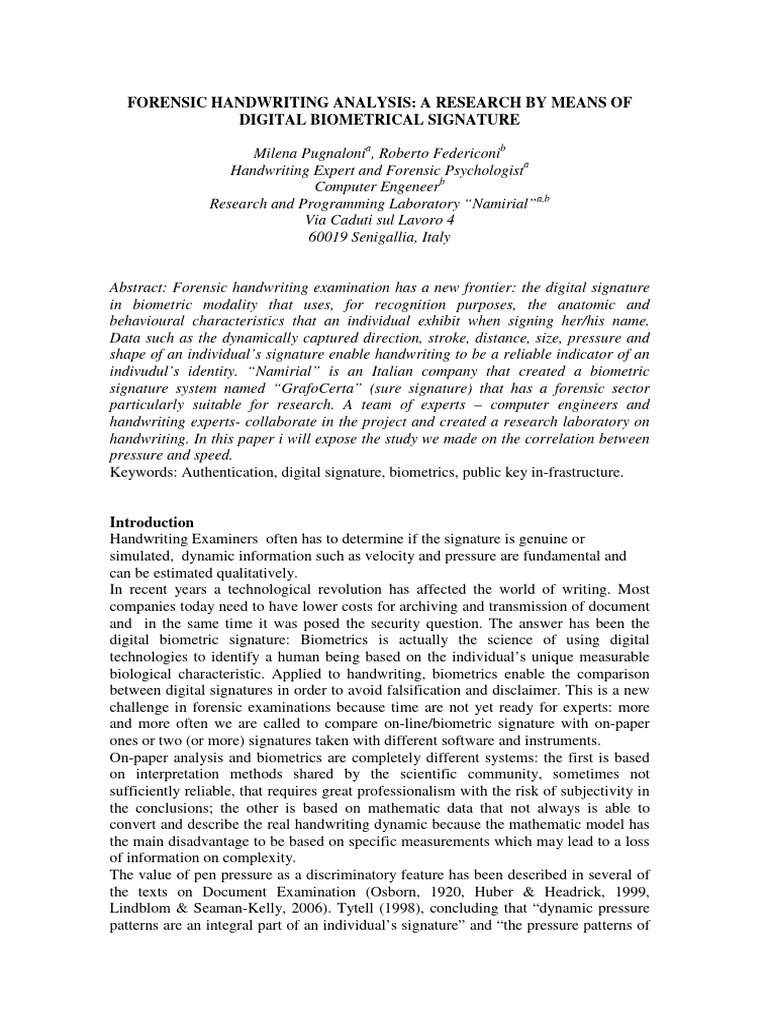 FORENSIC HANDWRITING ANALYSIS Research | PDF | Biometrics | Signature