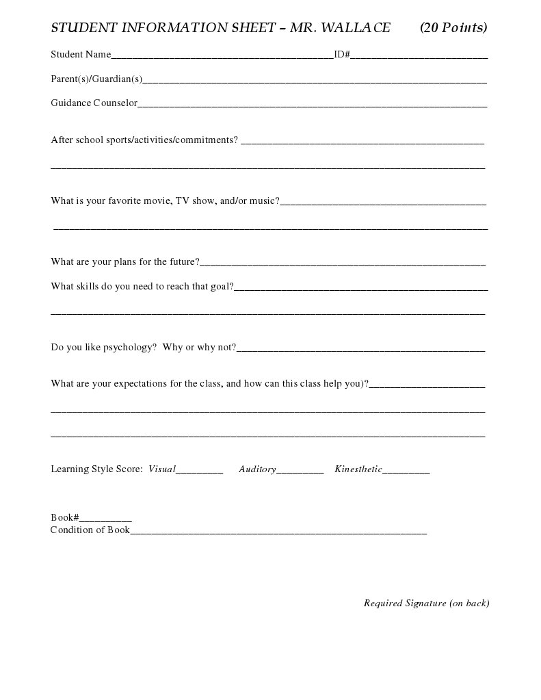 Student Information Sheet - Psych | PDF | Career & Growth