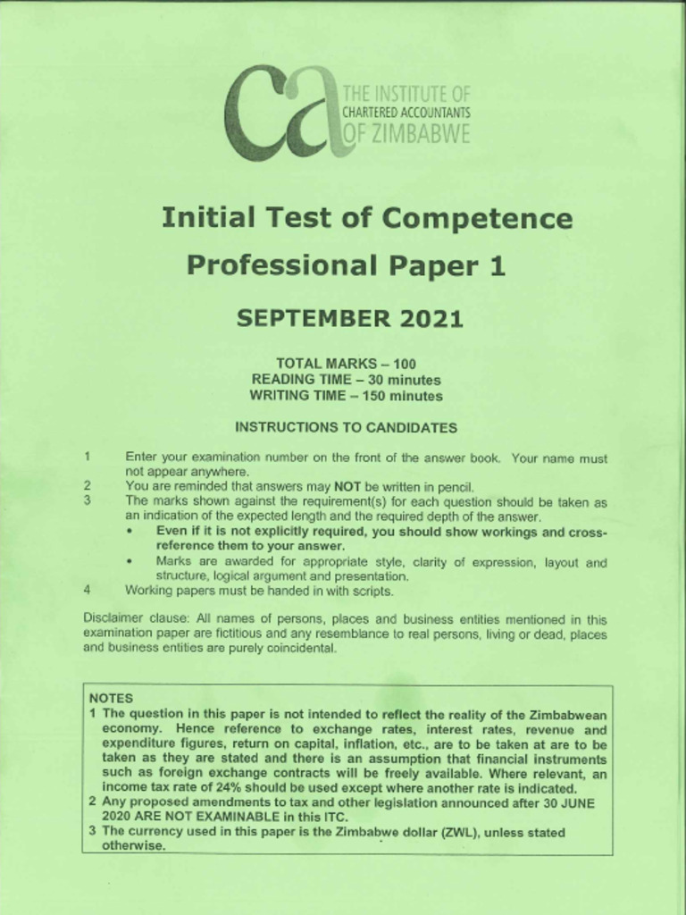 Itc Professional Paper 1 Sept 2021 | PDF