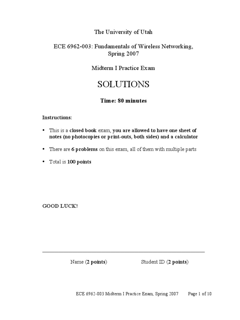 Wireless Networking Exam Solutions | PDF | Network Packet | Computer ...
