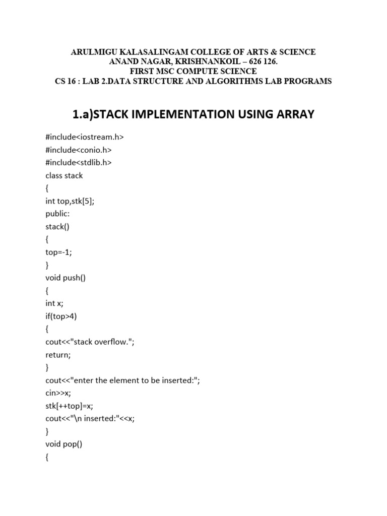 Cs 16 Lab 2data Structure And Algorithms Lab Programs Pdf Queue Abstract Data Type 6682