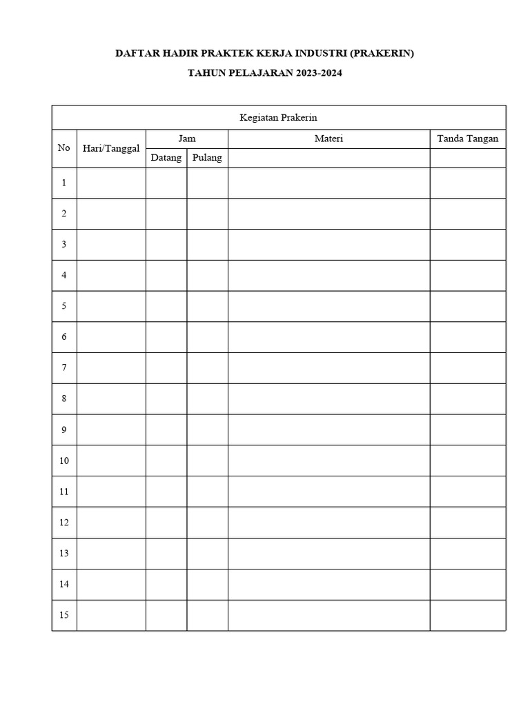 Daftar Hadir Praktek Kerja Industri Hera | PDF | Seni