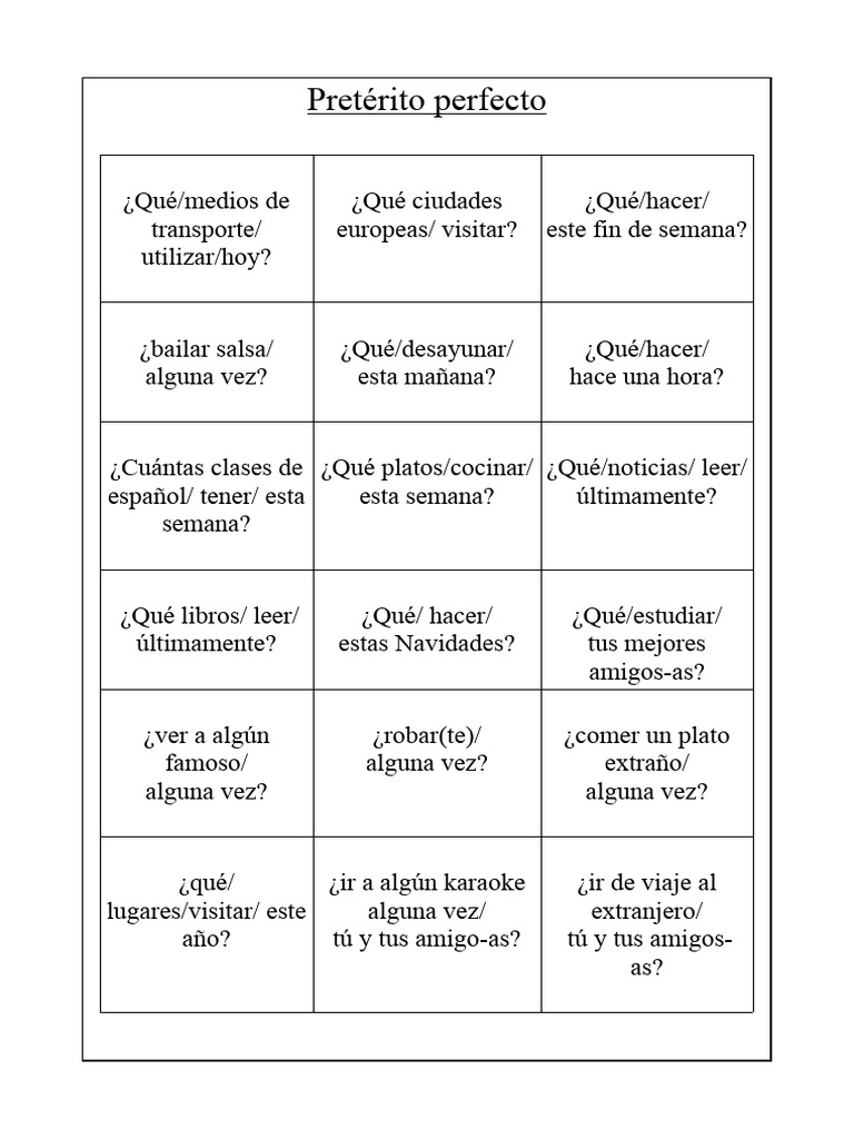 Preguntas en Pretérito Perfecto | PDF