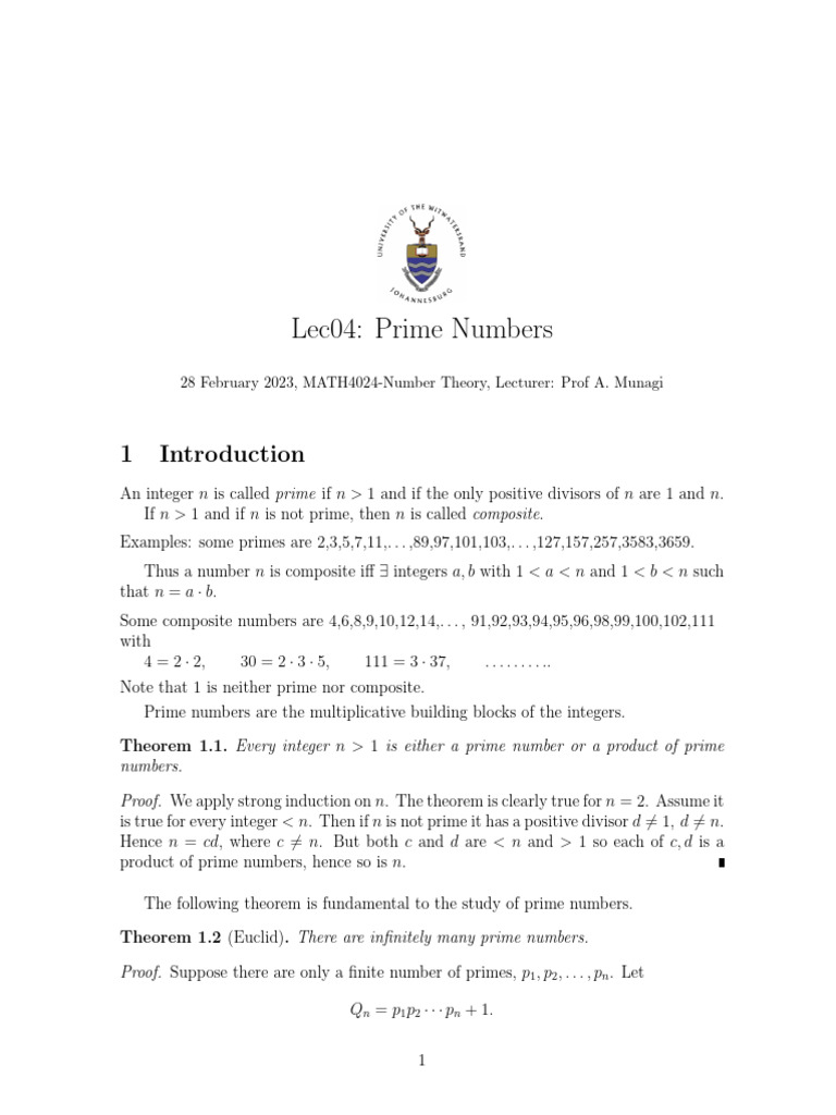 Lec04_PrimeNumbers | PDF | Prime Number | Mathematical Logic