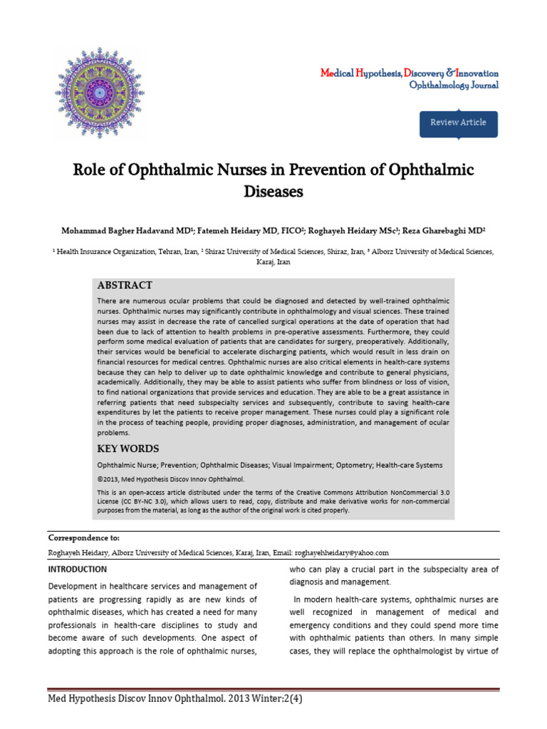 Ophthalmic Nurses' Role in Disease Prevention | PDF | Glaucoma | Visual ...