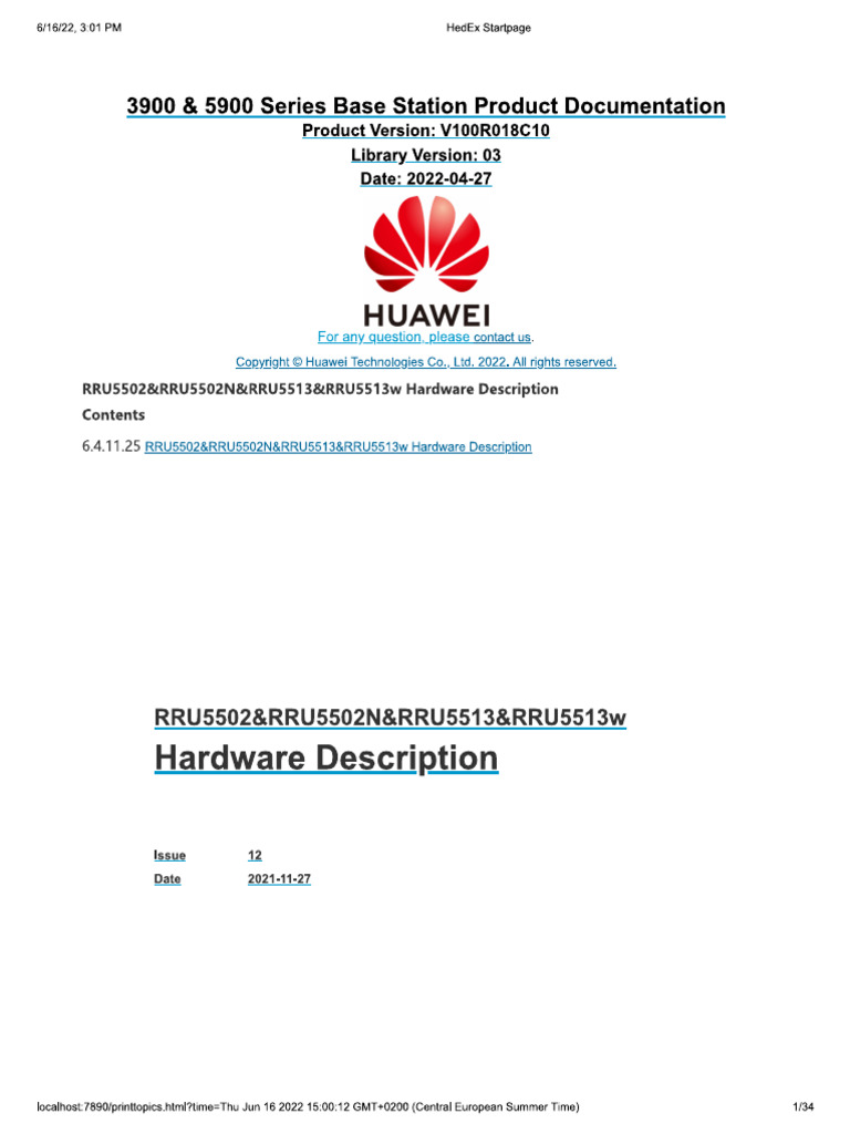 RRU5502 Hardware Description | PDF