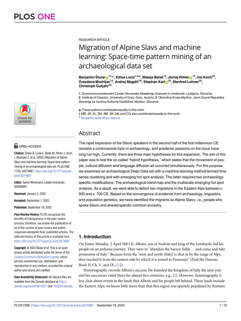 Štular Et Al. - Migration of Alpine Slavs and Machine Learning | Download Free PDF | Machine ...