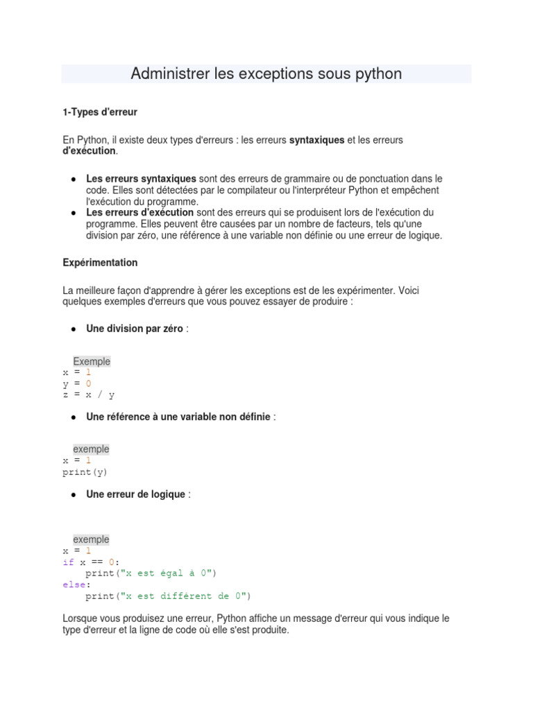 Administrer Les Exceptions Sous Python | PDF | Python (Langage de ...