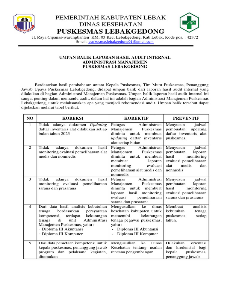 1.6.3.c.2 BUKTI UMPAN BALIK LAP AUDIT | PDF
