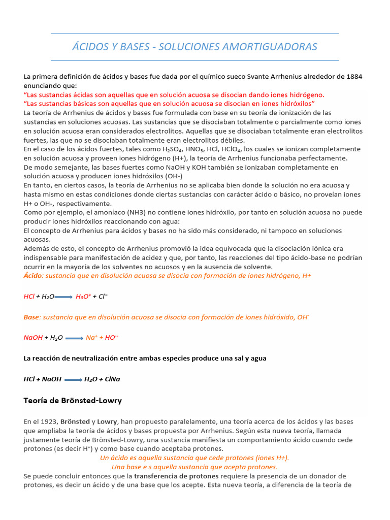 pH Y SOLUCIONES AMORTIGUADORAS | PDF | Ph | Ácido