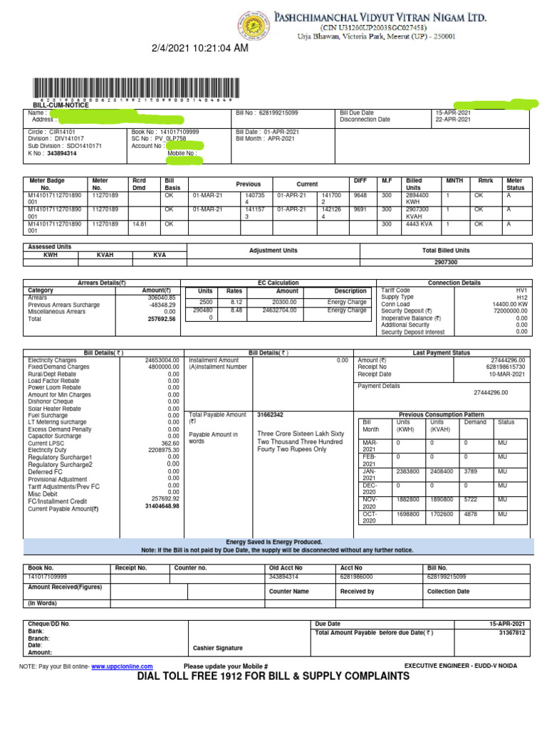 Noida Bill Mar 2021 | PDF | Payments | Nature