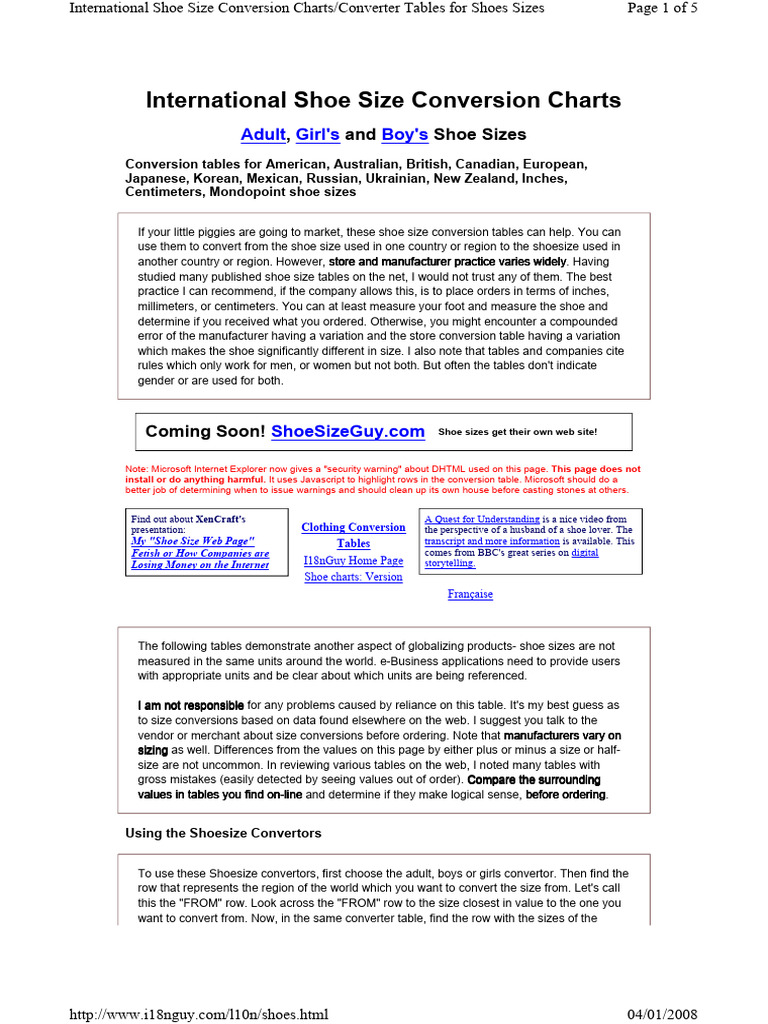 Sizes | PDF | Shoe | Softlines (Retail)