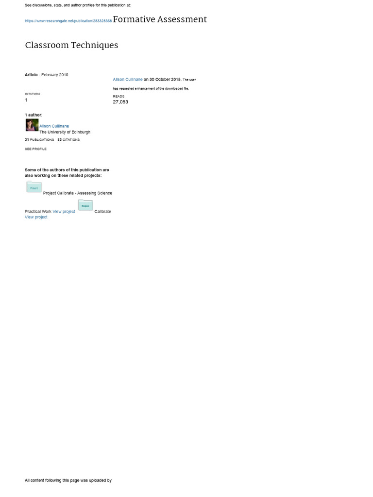 Formative Assessment Classroom Techniques | PDF | Educational ...