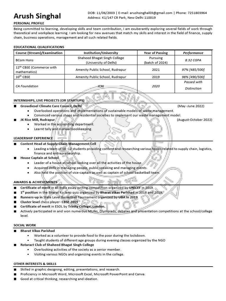 Arush Singhal CV | PDF | Business