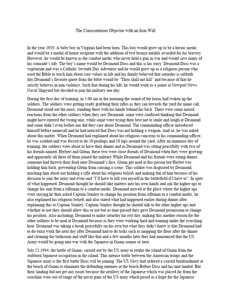 The Conscientious Objector With An Iron Will | PDF | Hacksaw Ridge ...