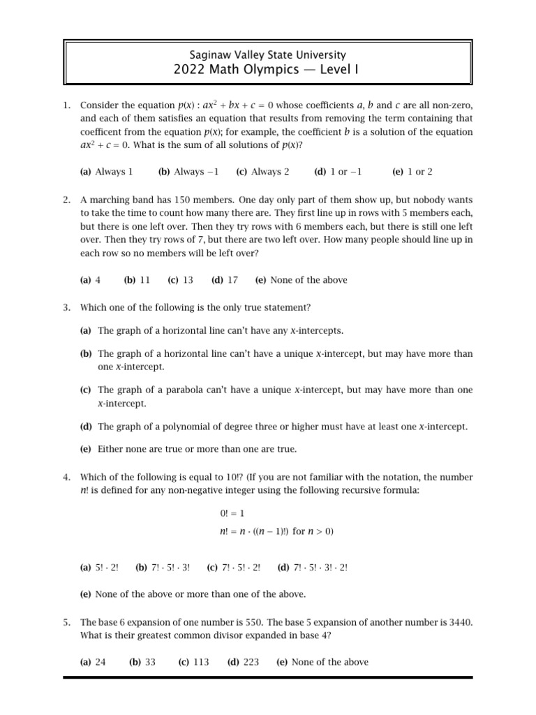 level1_exam | PDF | Zero Of A Function | Area