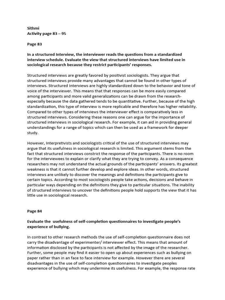 Page 83 - 95 Activities Cambridge Sociology 9699 | PDF | Focus Group ...
