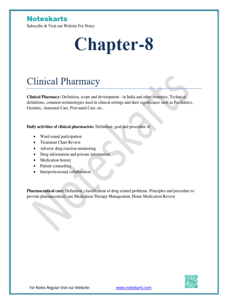 Chapter 8 Hospital Pharmacy Notes Complete Notes by Noteskarts Acc To ...