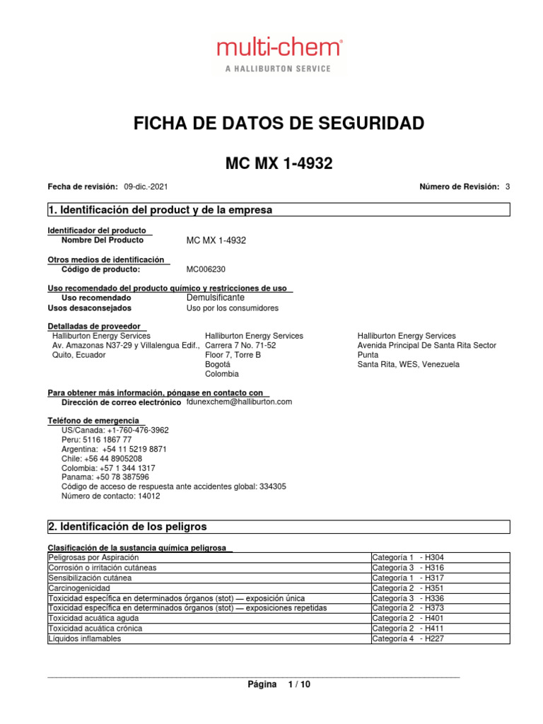 SDS MCMX14932 - MTR - La - Es | PDF | Agua | Toxicidad