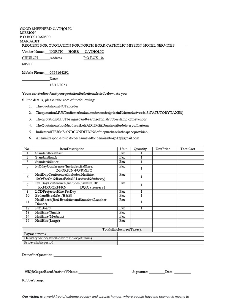 VE Standard Quotation Form - Hotel | PDF | Poverty | Poverty & Homelessness