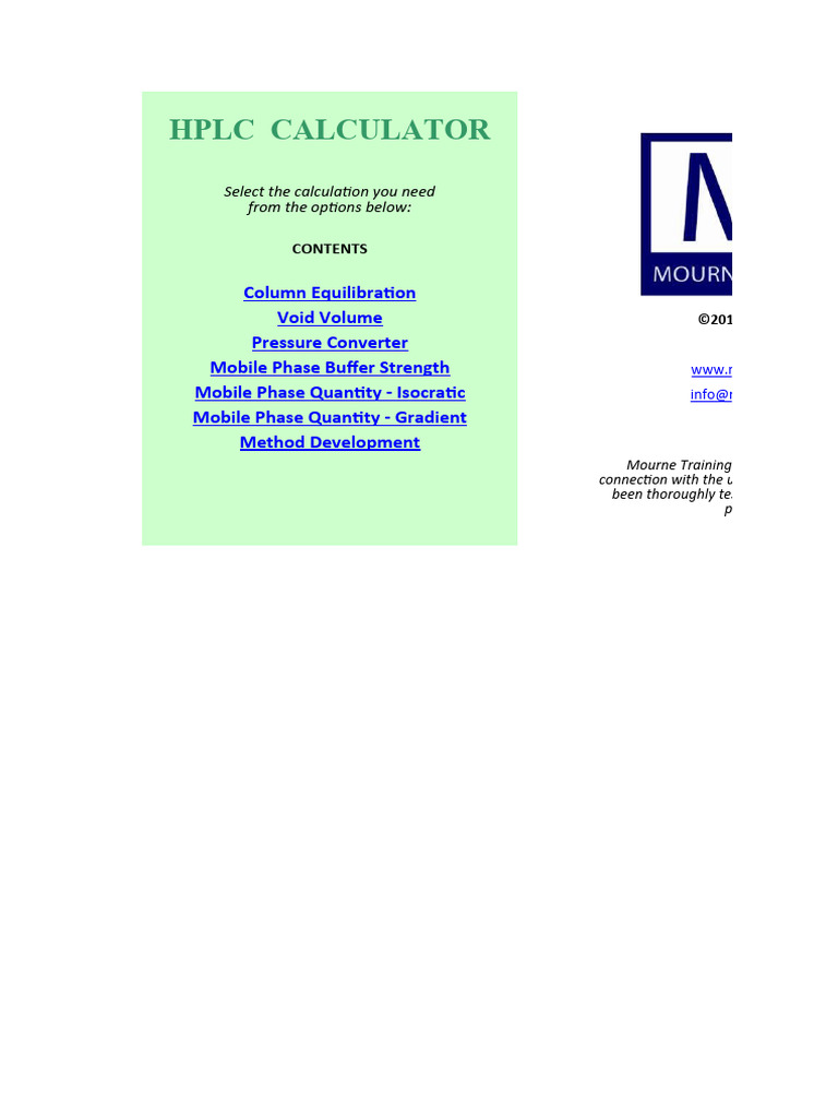 HPLC Calculator Dec 2016 | PDF | High Performance Liquid Chromatography | Science