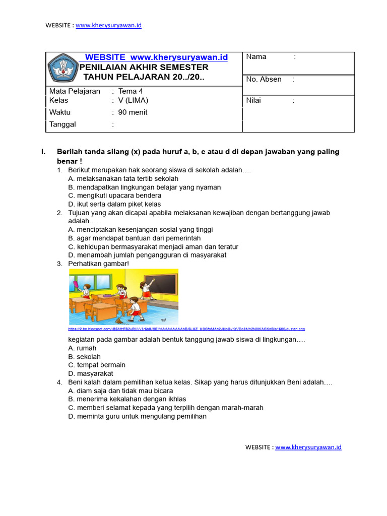 SOAL & Jawaban PAS KELAS 5 TEMA 4 Ver. 2 - WEBSITE WWW - Kherysuryawan.id | PDF | Ilmu Sosial ...