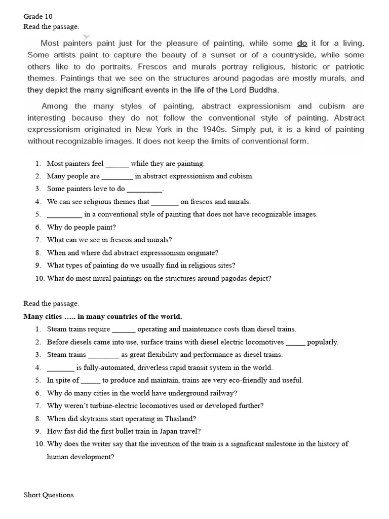 G 10 October Exam Practice | PDF | Paintings | Train