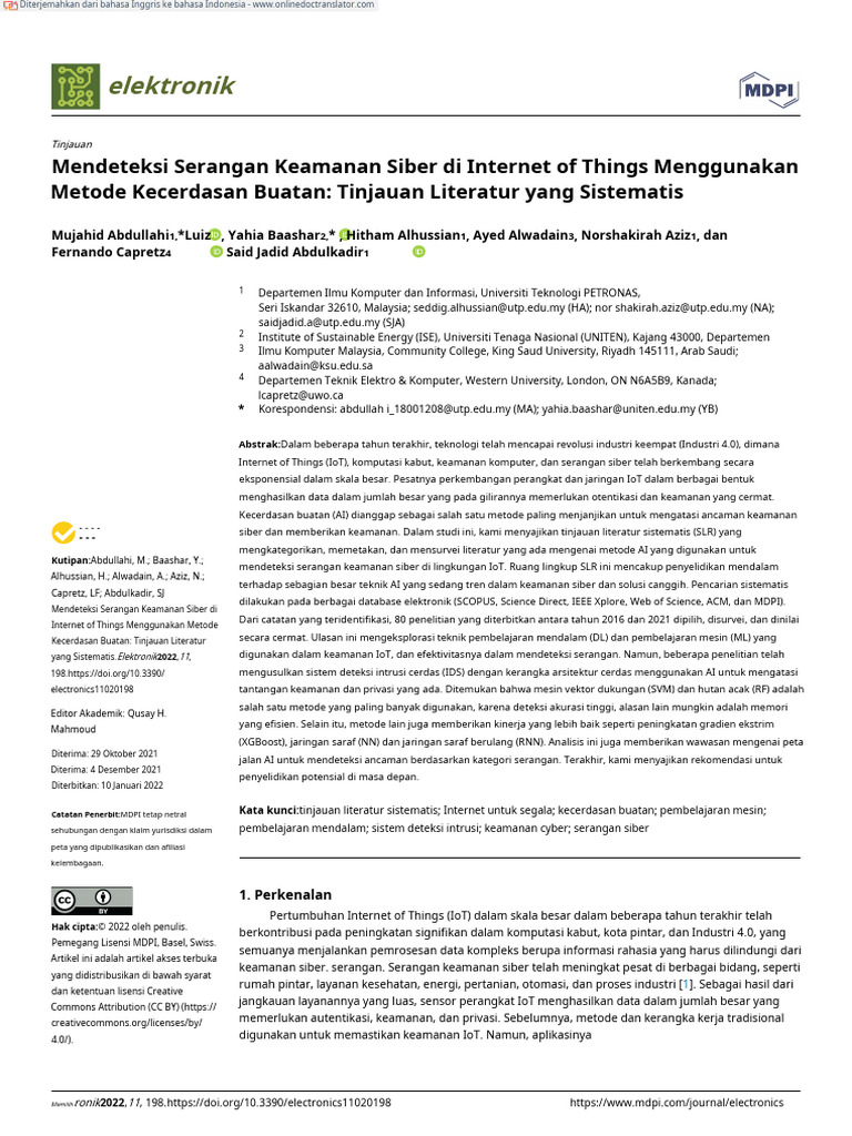 Detecting Cybersecurity Attacks in Internet of Things Using Artificial Intelligence Methods, A ...