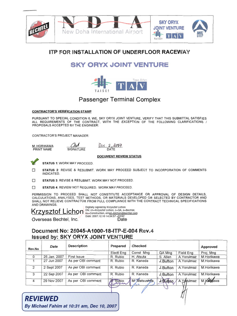 25045-A1000-18-ITP-E-004r004 - ITP For Underfloor Raceway | PDF ...