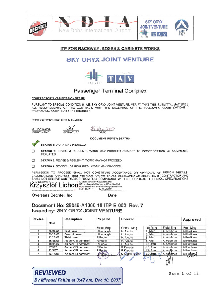 25045-A1000-18-ITP-E-002r007 - ITP For Raceway, Boxes & Cabinets Works | PDF | Building ...