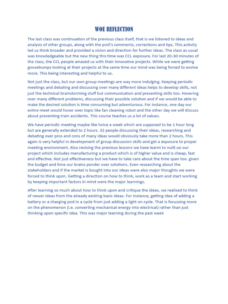 Woe Reflection | PDF | Learning | Mind