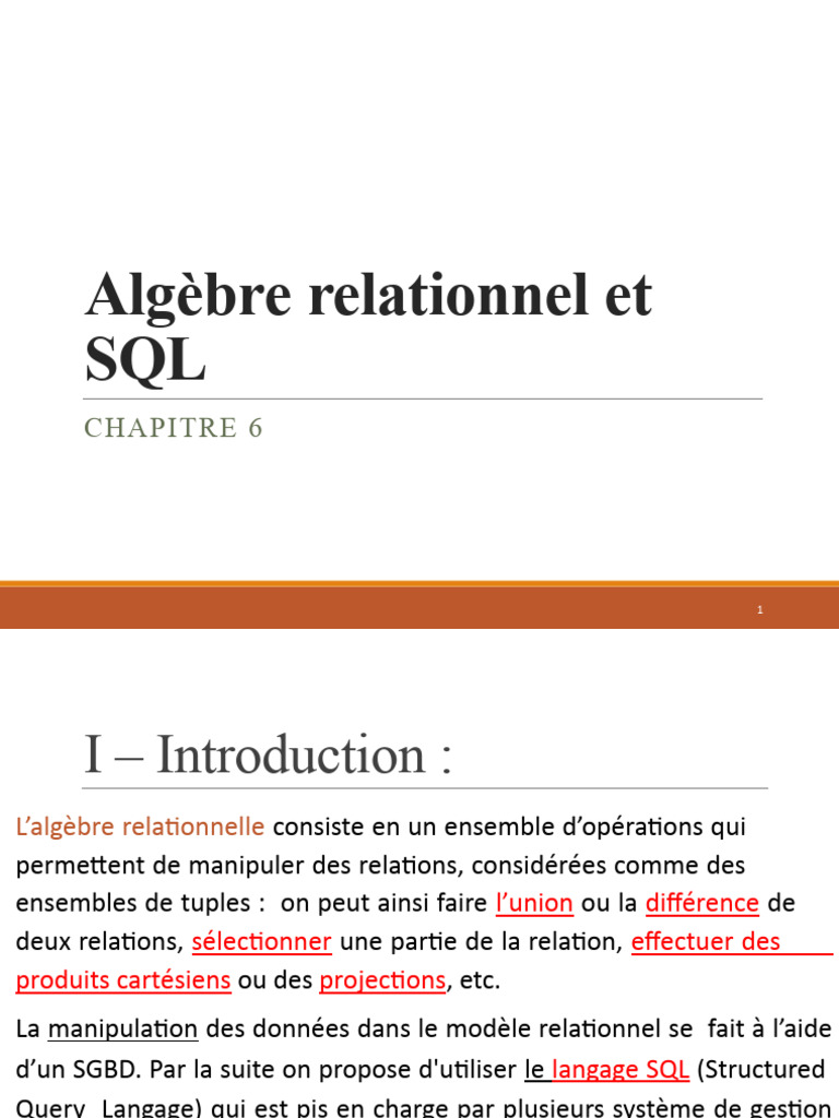 Algèbre Relationnel Et SQL | PDF | Base de données relationnelle | Informatique
