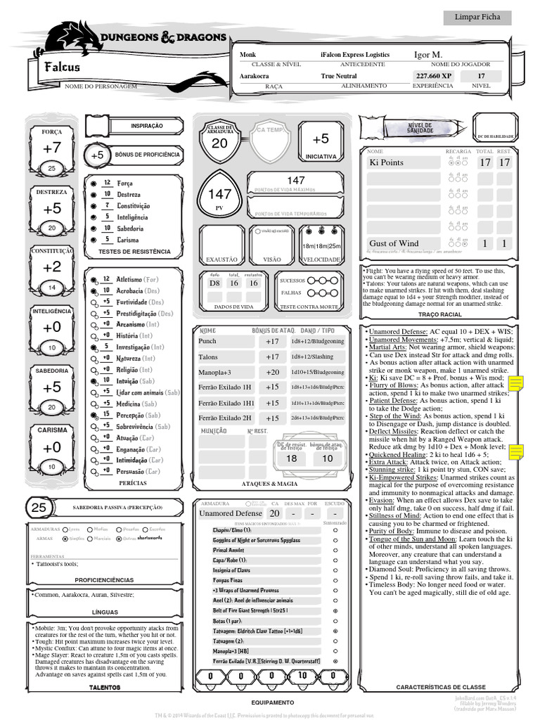 Falcus Monk17 Aarakocra | PDF