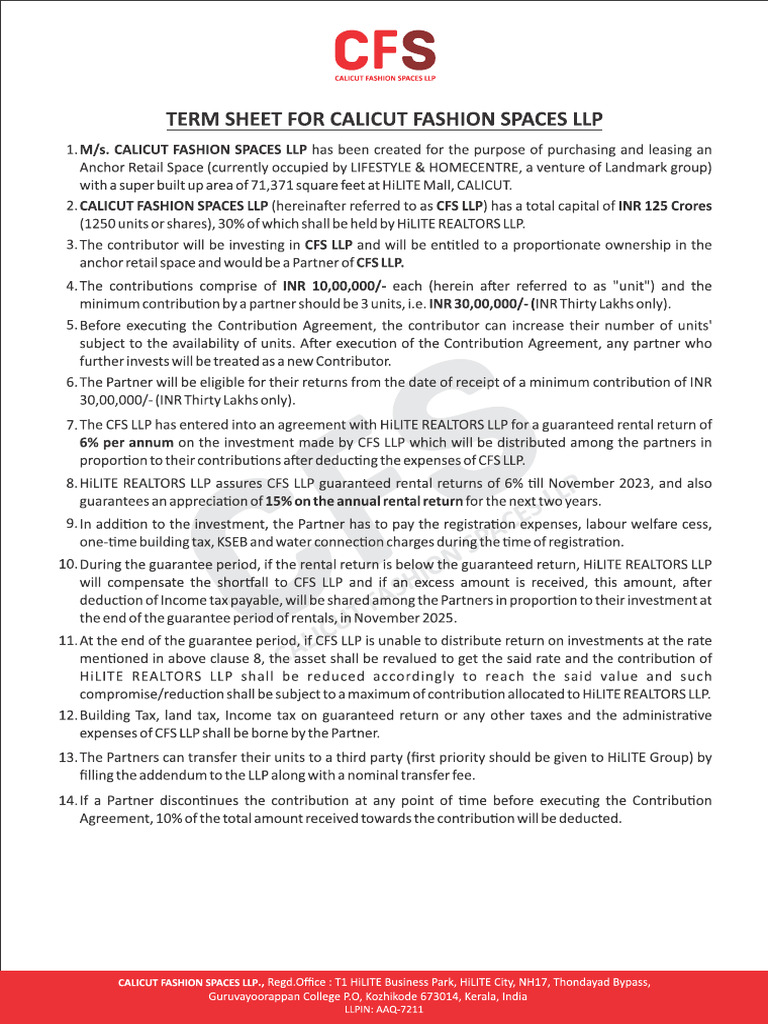 Cfs Term Sheet | PDF