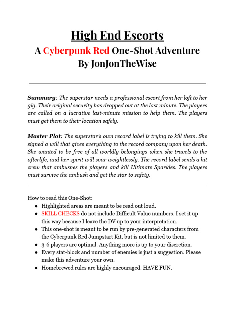 High End Escorts - A Cyberpunk Red One-Shot Adventure by JonJonTheWise ...