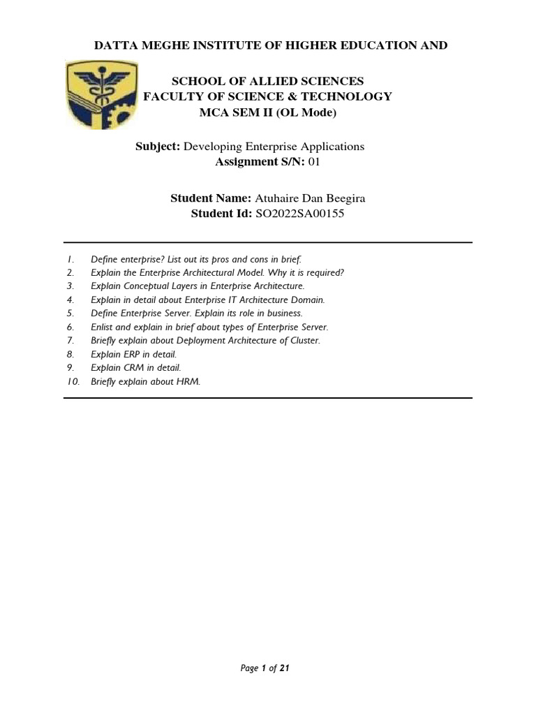 MCA II Developing Enterprise Application - Assignment 1 - Dan (Lite) - V1 | PDF | World Wide Web ...