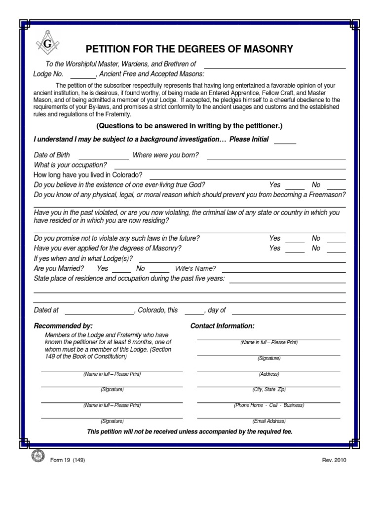 Form 19 | PDF | Freemasonry | Masonic Lodge