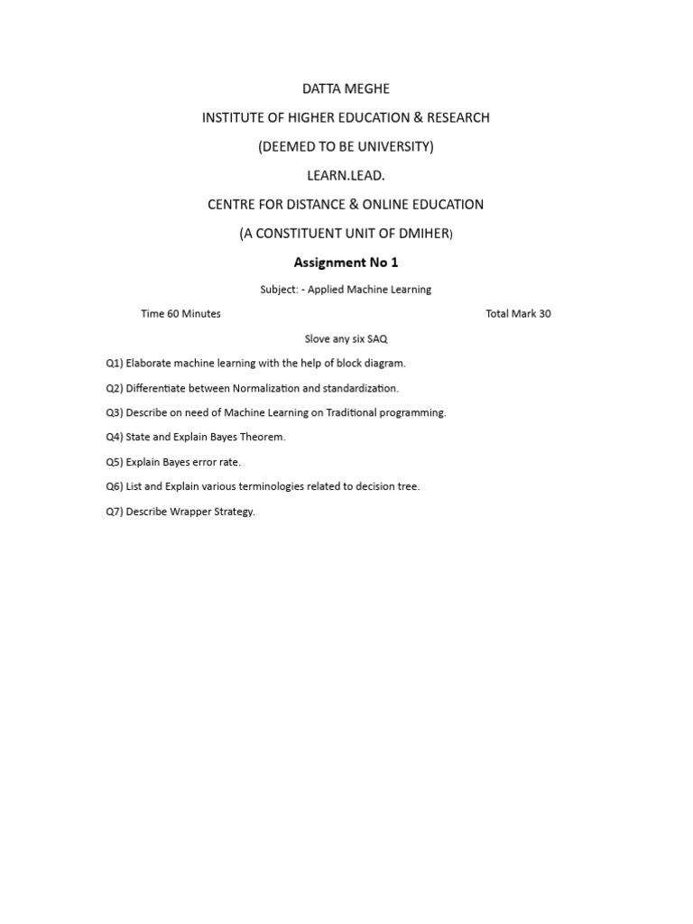 Applied Machine Learning - Assignment No 2 | PDF