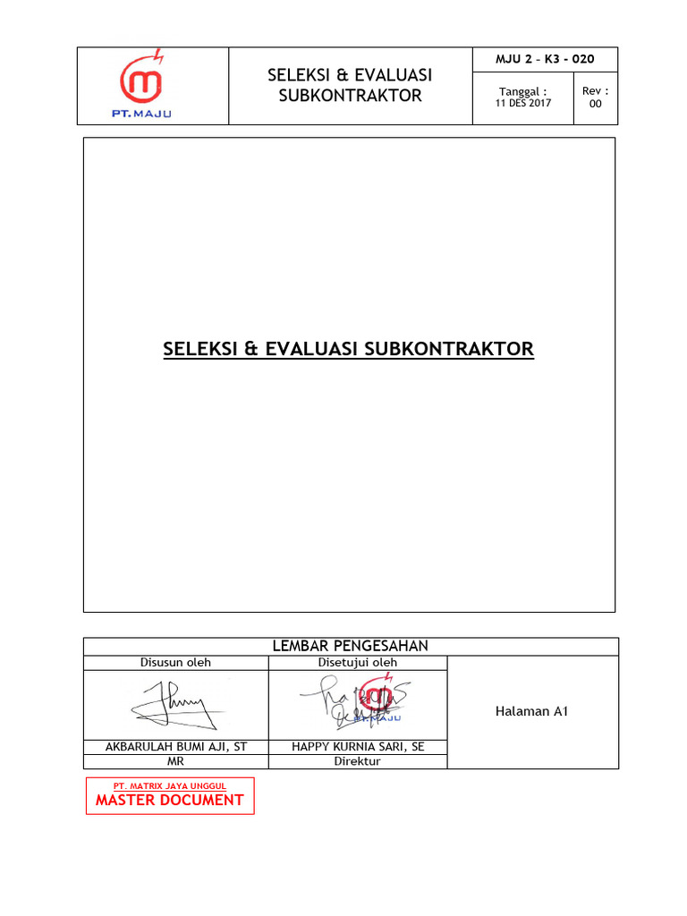 Prosedur Seleksi Subkontraktor MJU 2 | PDF